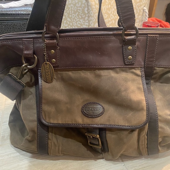 Bags | Fossil Estate Framed Luggage Bag Weekender Leather Trimmed ...